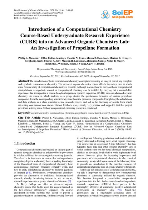 Pdf Introduction Of A Computational Chemistry Course Based Undergraduate Research Experience