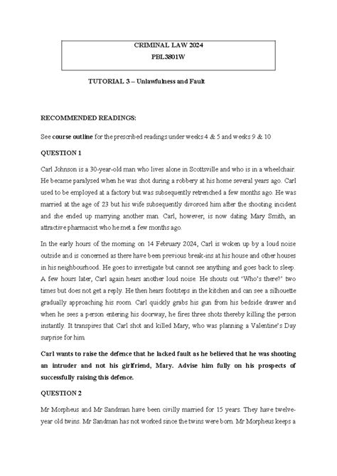 Tutorial 3 Crim Class Criminal Law 2024 Pbl3801w Tutorial 3