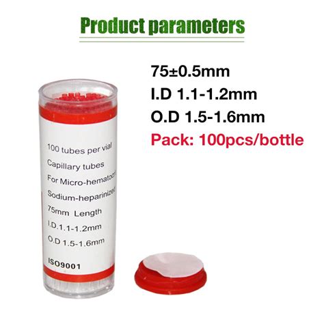 100tubes Capillary Tube Microhematocrit Sodium Heparinized Length Id