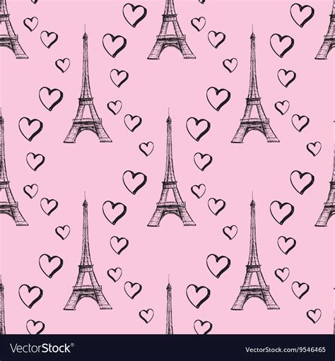 Seamless Pattern Eiffel Tower With Hearts Vector Image
