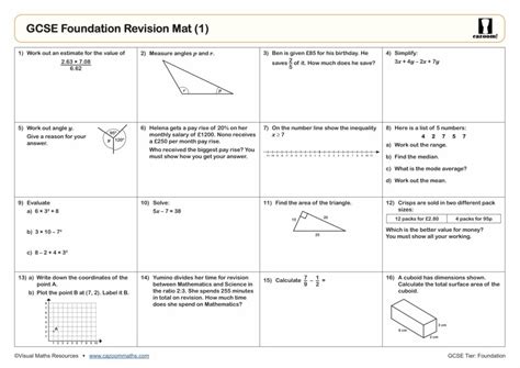 Gcse Foundation Revision Mat 1 Worksheet Gcse Maths Revision Worksheets Pdf