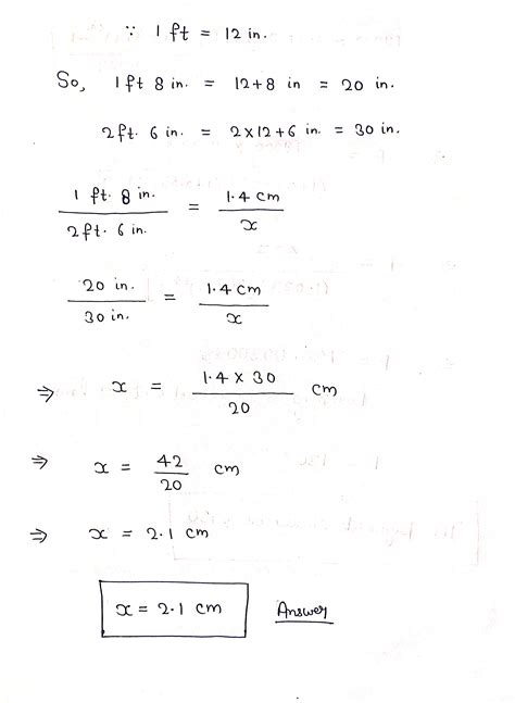 [solved] solve the proportion equation 1 ft 8 in 1 4 cm 2 ft 6 in x