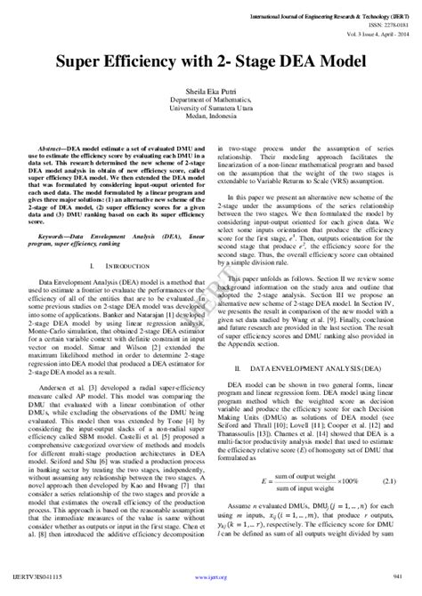 Pdf Super Efficiency With 2 Stage Dea Model