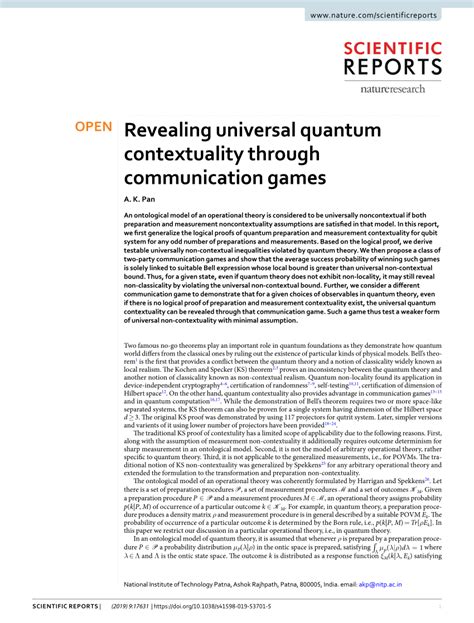 Pdf Revealing Universal Quantum Contextuality Through Communication Games