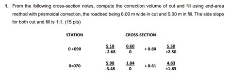 solved 1 from the following cross section notes compute