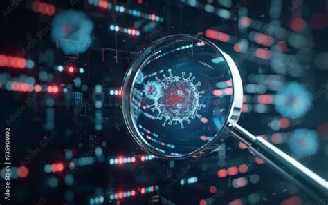 Virus Scan Cybersecurity Background A Magnifying Glass Over Digital