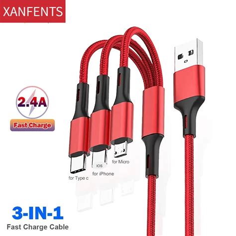 Sindvor 3m Charging Cable 3 In 1 Usb Type C Charger Cord Multiport Micro Cable For 