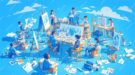 Premium Vector Students Attending Art And Craft Classes Premium Vector Students Attending Art And Craft Classes