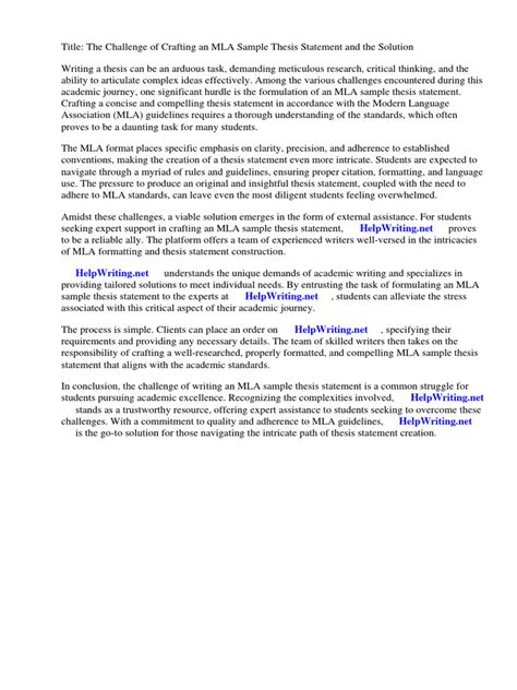 Mla Sample Thesis Statement Pdf Citation Essays