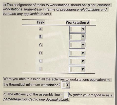Solved B ﻿the Assignment Of Tasks To Workstations Should