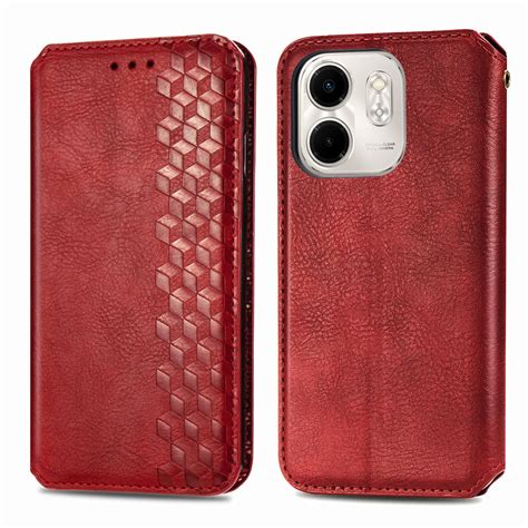 For Infinix Smart 9 Cubic Grid Pressed Magnetic Leather Phone Case Red
