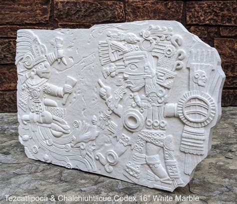 Aztec Maya Artifact Carved Tezcatlipoca And Chalchiuhtlicue Sculpture