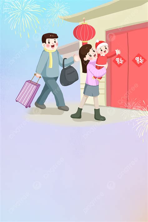 卡通回家過年人海報下載 回家過年 一家三口 卡通 一家人 元旦 回家 團圓 團聚 敲門背景圖桌布手機桌布圖片免費下載 Pngtree