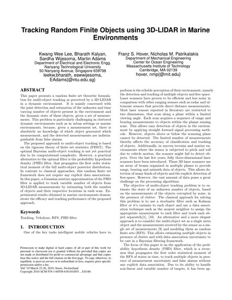 Pdf Tracking Random Finite Objects Using 3d Lidar In Marine Environments