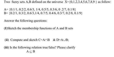 solved two fuzzy as follow sets a b defined on the universe