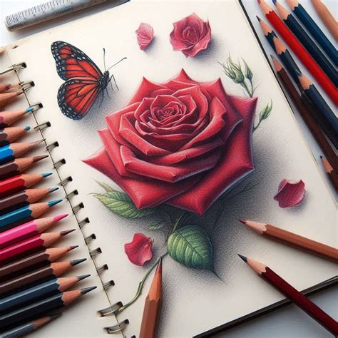 Colorful Rose Sketches Coloring Roses With Colored Pencils Prismacolor Rose Pencil Drawings