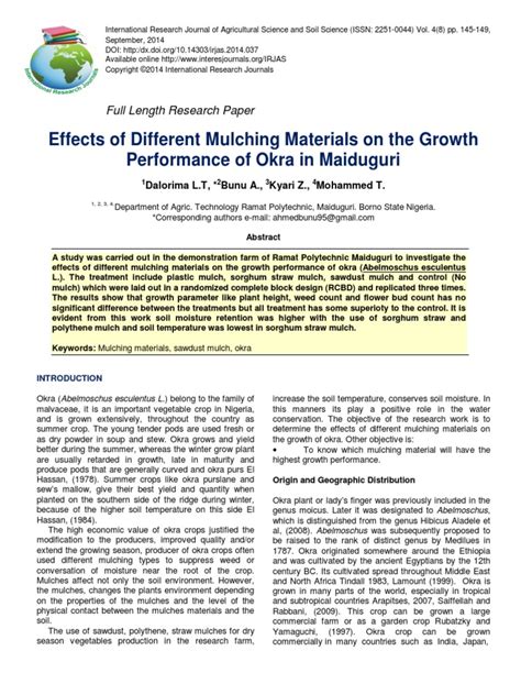 Effects Of Different Mulching Materials On The Growth Performance Of