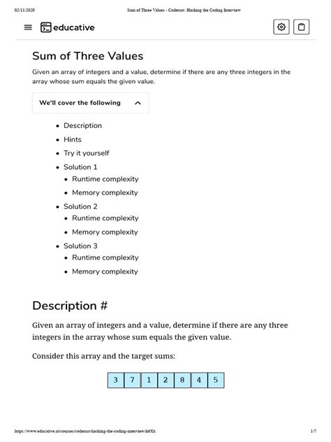 Sum Of Three Values Coderust Hacking The Coding Interview Pdf