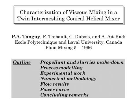 Pdf Characterization Of Viscous Mixing In A Twin Intermeshing Conical Helical Mixer