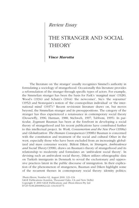 Pdf The Stranger And Social Theory