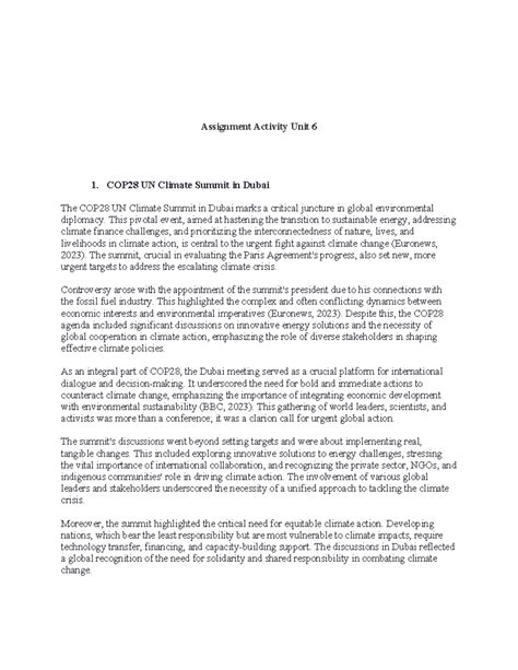 Engl 1102 Assignment Activity Unit 6 Assignment Activity Unit 6 Cop28