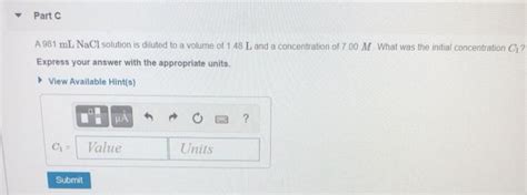 solved part 6 a 981 ml nacl solution is diluted to a volume