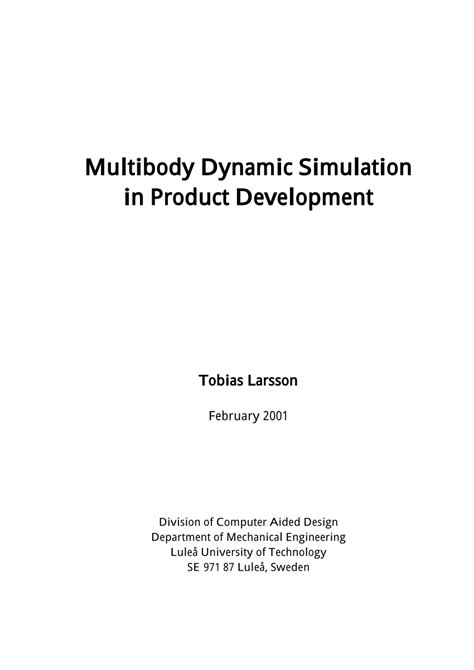 Pdf Multibody Dynamic Simulation In Product Development