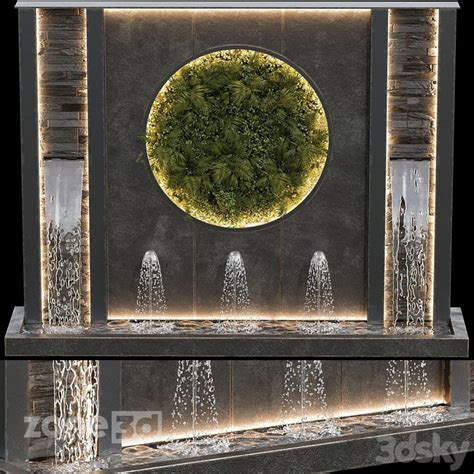 دانلود آبجکت ست آبنما دیواری و فواره محوطه به همراه دیوار سبز