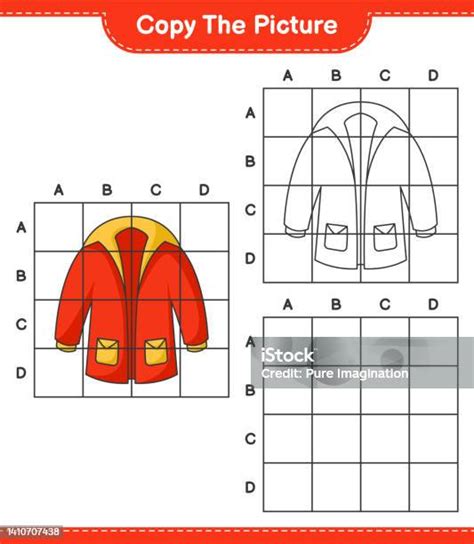 그림을 복사하고 격자선을 사용하여 따뜻한 옷의 그림을 복사하십시오 교육 어린이 게임 인쇄 가능한 워크 시트 벡터 일러스트 레이