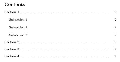 Table Of Contents Remove Dots From Subsection But Not Section Tex