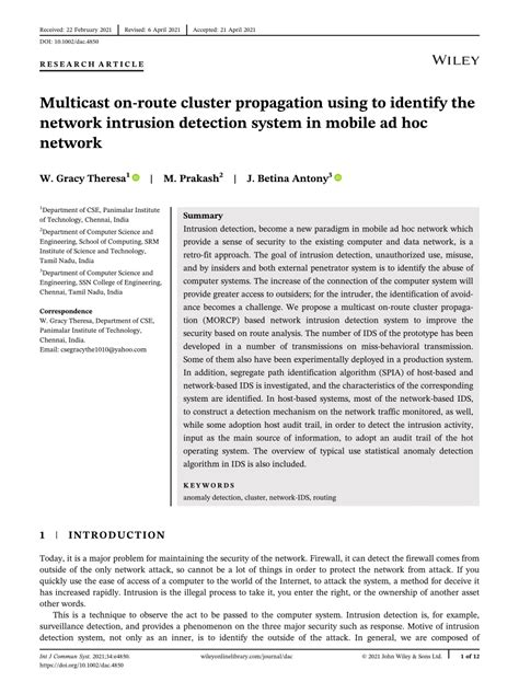 Multicast Onroute Cluster Propagation Using To Identify The Network Intrusion Detection System