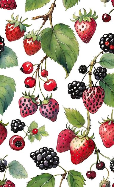 Watercolor Illustration Seamless Pattern Of Berries Template For Print On Fabric Paper Wrapper
