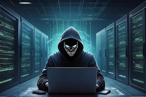 Premium Ai Image Hacker Cyber Criminal With Laptop And Server Room
