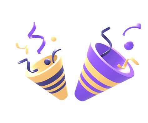 3d Purple Two Party Popper Celebration With Confetti Icon For Ui Ux Web
