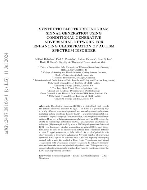 Pdf Synthetic Electroretinogram Signal Generation Using Conditional Generative Adversarial