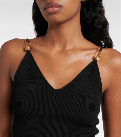 Versace Safety Pin Ribbed Knit Top Versace