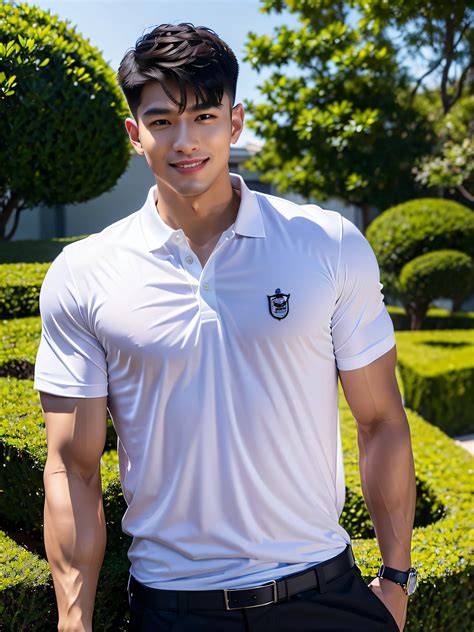 흰색 셔츠를 입은 아시아 남성이 사진을 찍고 있습니다 Seaart Ai