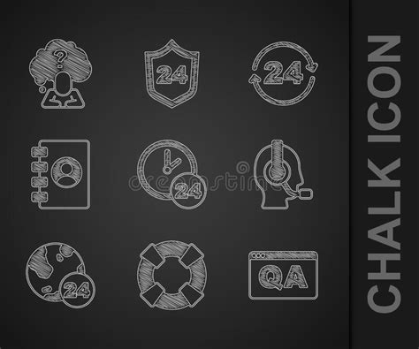 Set Clock 24 Hours Lifebuoy Question And Answer Man With Headset Telephone Support Address