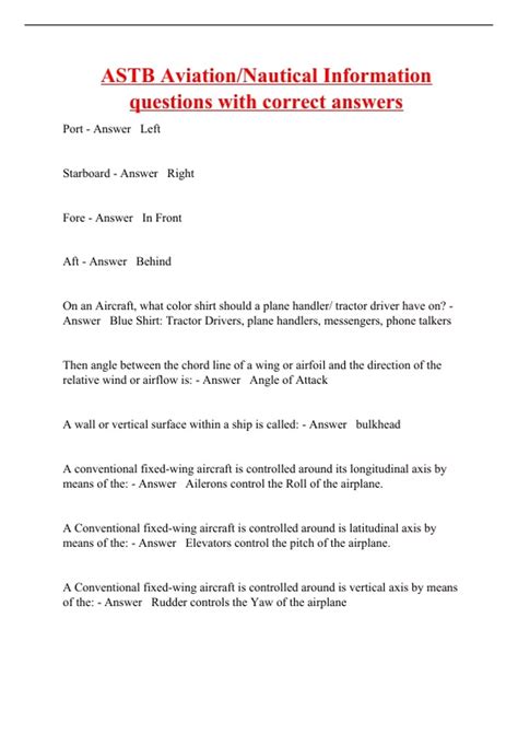 Astb Aviationnautical Information Questions With Correct Answers