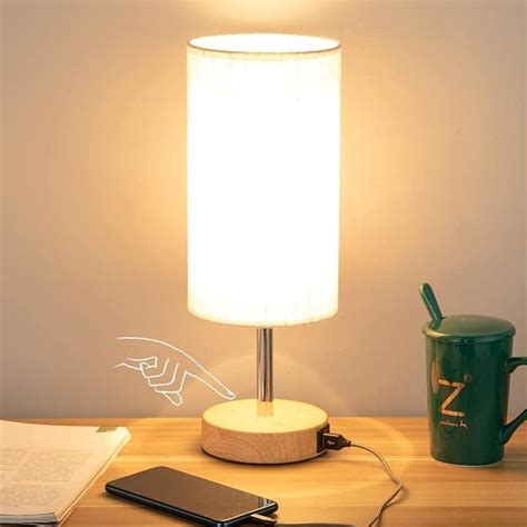 Bedside Lamp With Usb Port Touch Control Table Lamp For Bedroom Wood