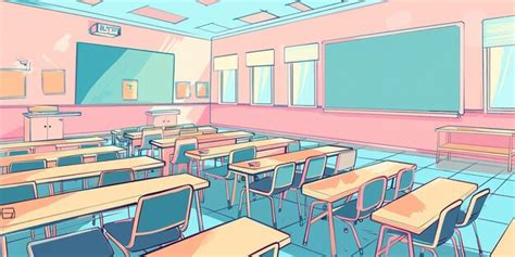 Premium Photo A Drawing Of A Classroom With A Pink And Blue Ceiling
