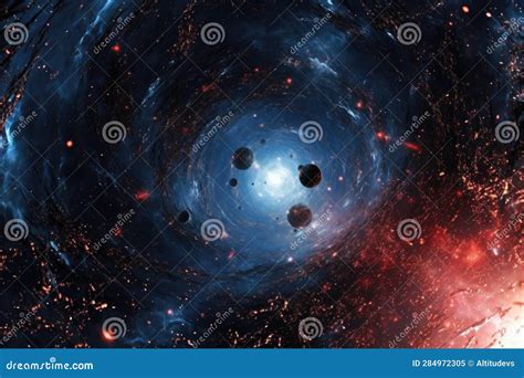 Gravitational Lensing Around A Massive Galaxy Cluster Stock Image
