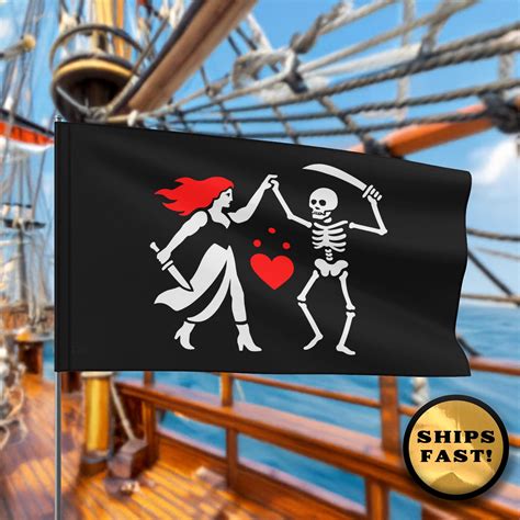 Blackbeard Pirate Flag Dancing Skeleton Heart Historical Decor Etsy