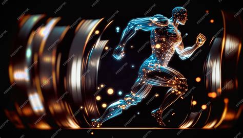 Premium Ai Image Light Luminous Background With A Running Translucent Athlete Created With