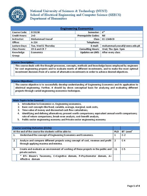 Course Outline Engineering Economics 2 0 Pdf Engineering Interest