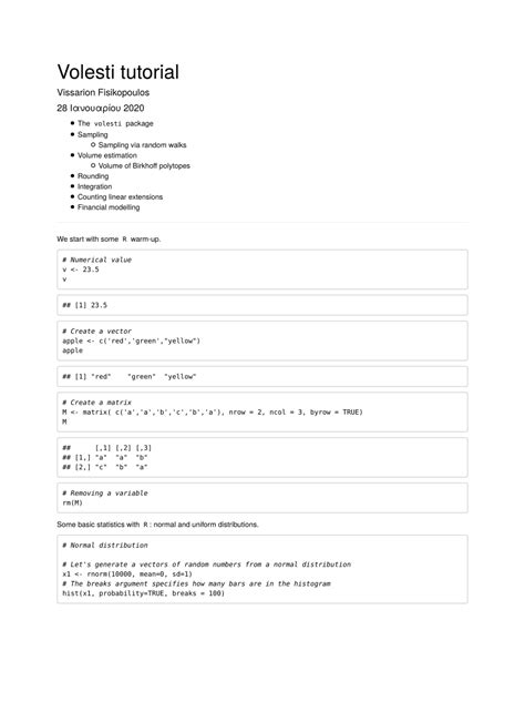 Pdf Tutorial For Volesti R Package High Dimensional Sampling And