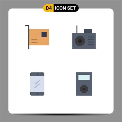 Group Of 4 Flat Icons Signs And Symbols For Card Education Gadget Radio Devices Editable Vector