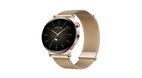 HUAWEI MIL-B19 Watch Gt3 42mm Gold Stainless Steel White Leather Strap ...