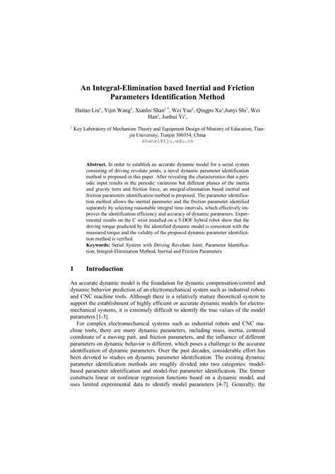 Pdf An Integral Elimination Based Inertial And Friction Parameters