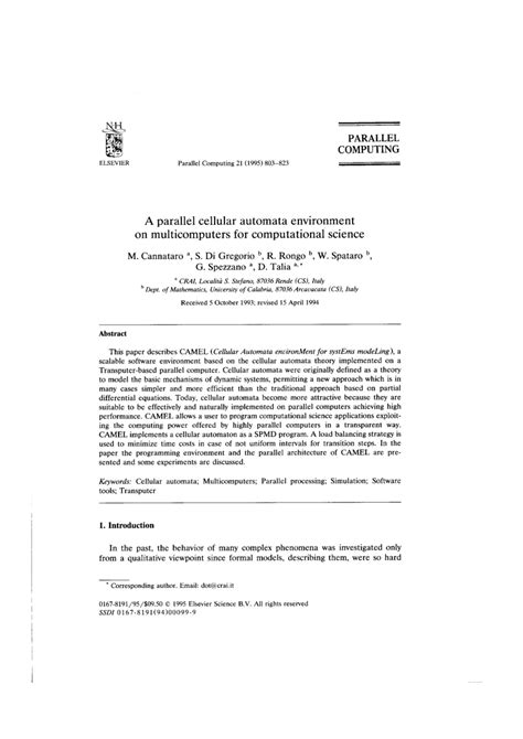 Pdf A Parallel Cellular Automata Environment On Multicomputers For